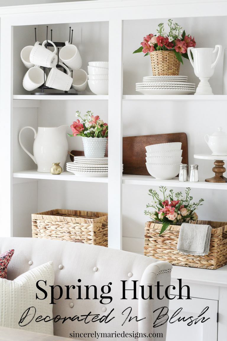 Hutch decorated for spring in blush