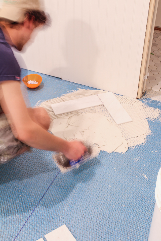 How-To Install Herringbone Tile & The Home Stretch - Sincerely, Marie ...